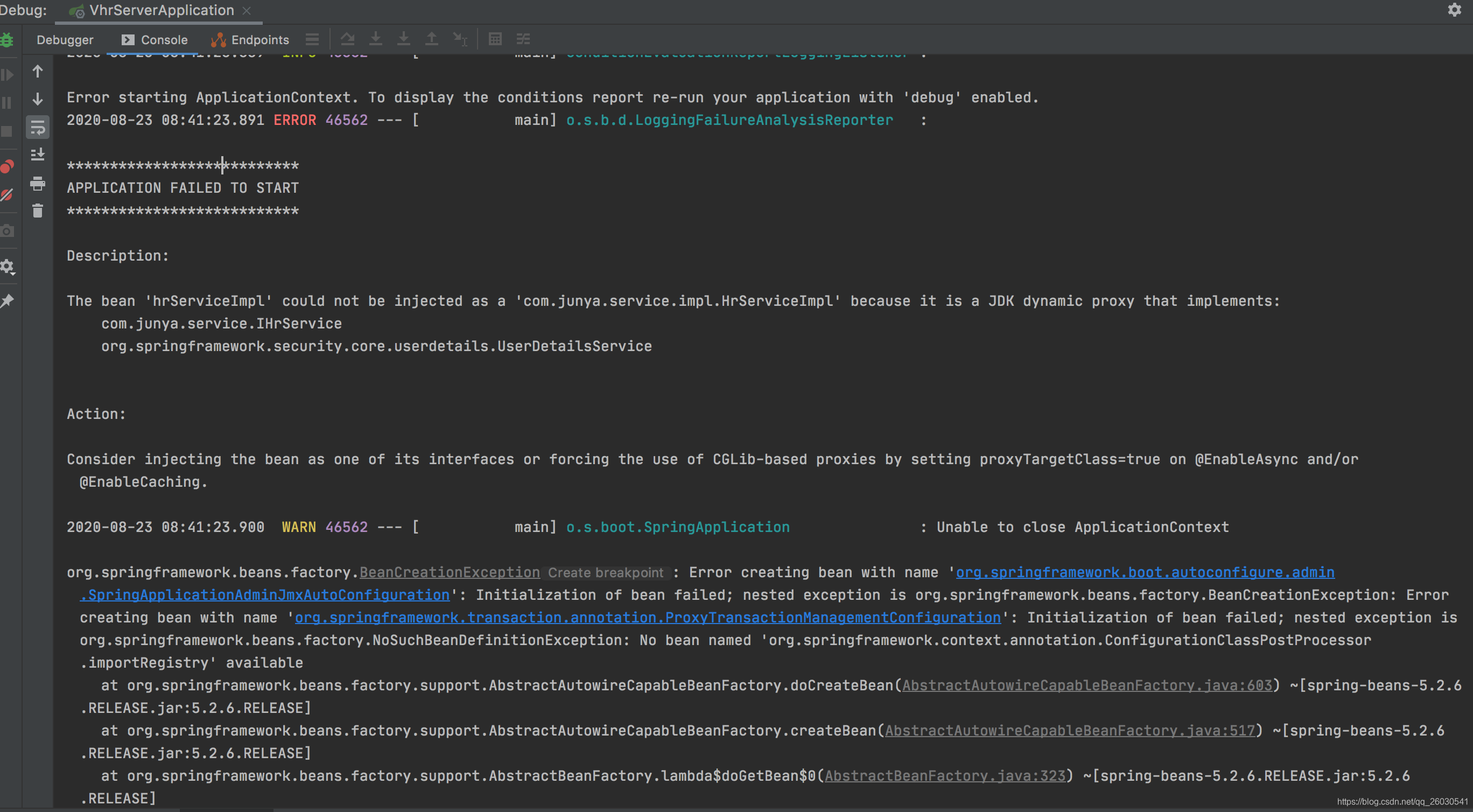 SpringBoot开启事务支持时报代理错误The bean ‘xxx‘ could not be injected as a ‘xxx‘ because it is a JDK ...