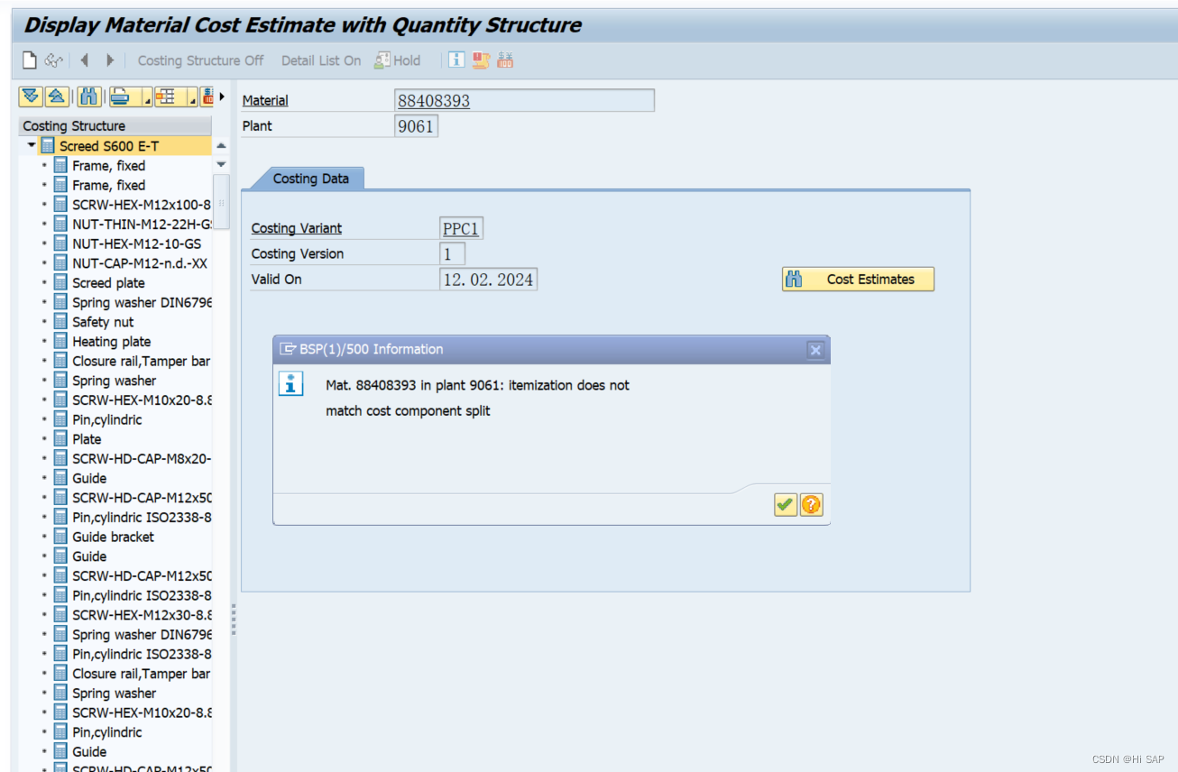SAP CK13N Message CK869: itemization does not match cost component split-CSDN博客