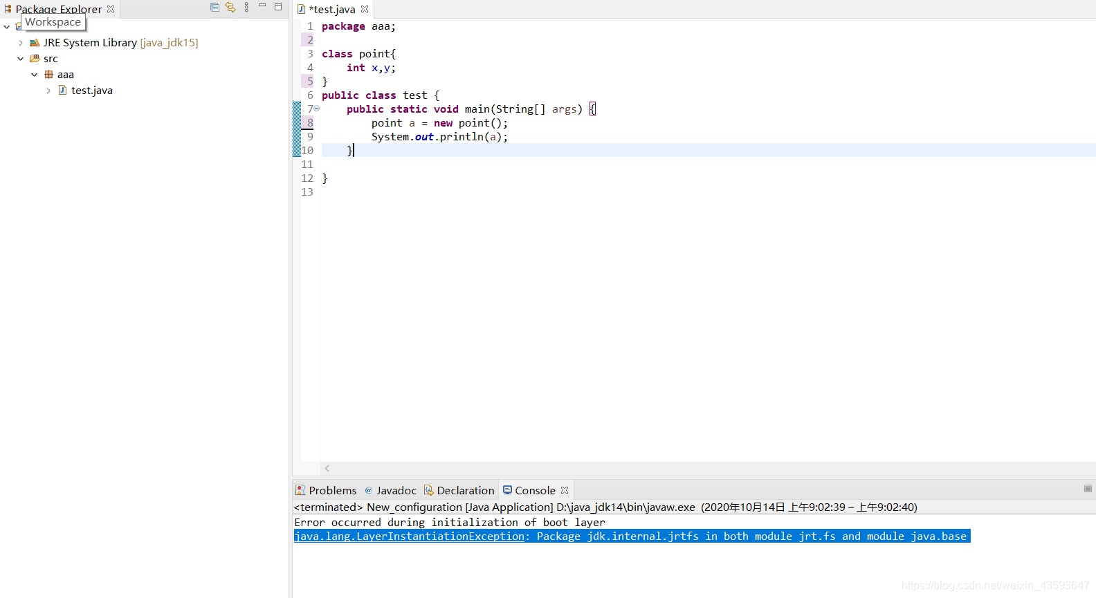用eclipse出现java.lang.LayerInstantiationException: Package jdk.internal.jrtfs in both module jrt ...