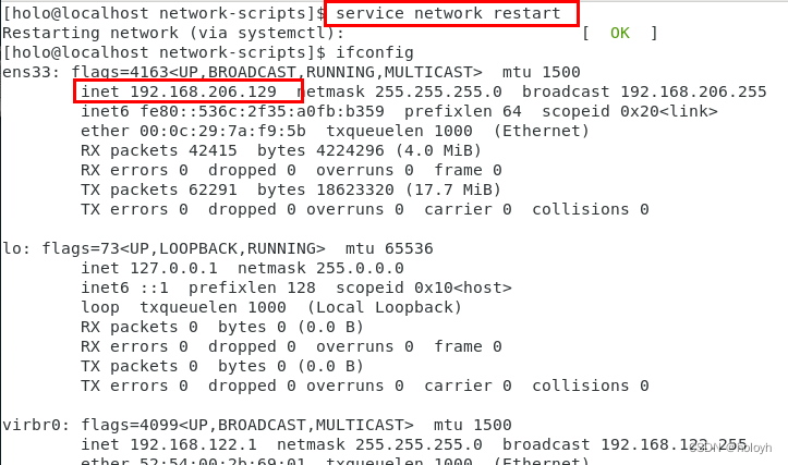 关于虚拟机下centOS版linux系统ifconfig只显示inet6ip,不显示inet4ip的问题_ifconfig只有inet6-CSDN博客