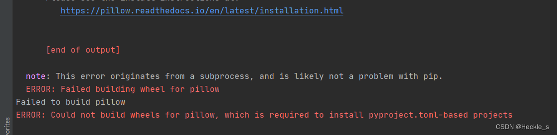 Could not build wheels for pillow, which is required to install pyproject.toml-based projects解决 ...