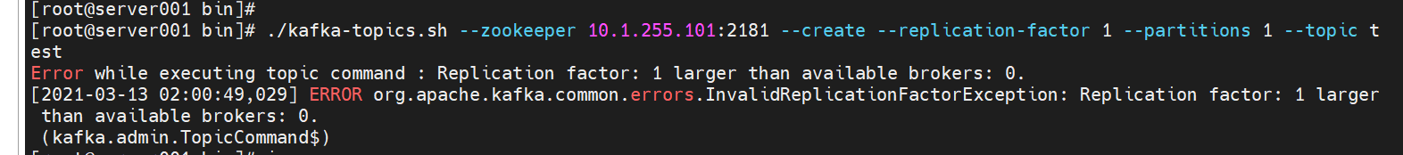 Kafka单节点创建Topic报错：Replication factor: 1 larger than available brokers: 0-CSDN博客