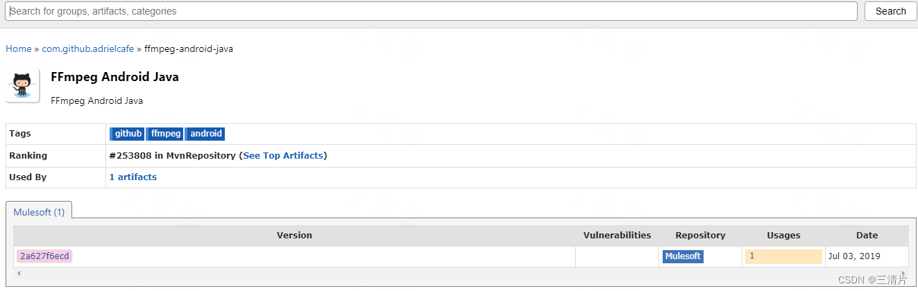 Failed to resolve: com.github.adrielcafe:ffmpeg-android-java:2a627f6ecd_could not find com ...