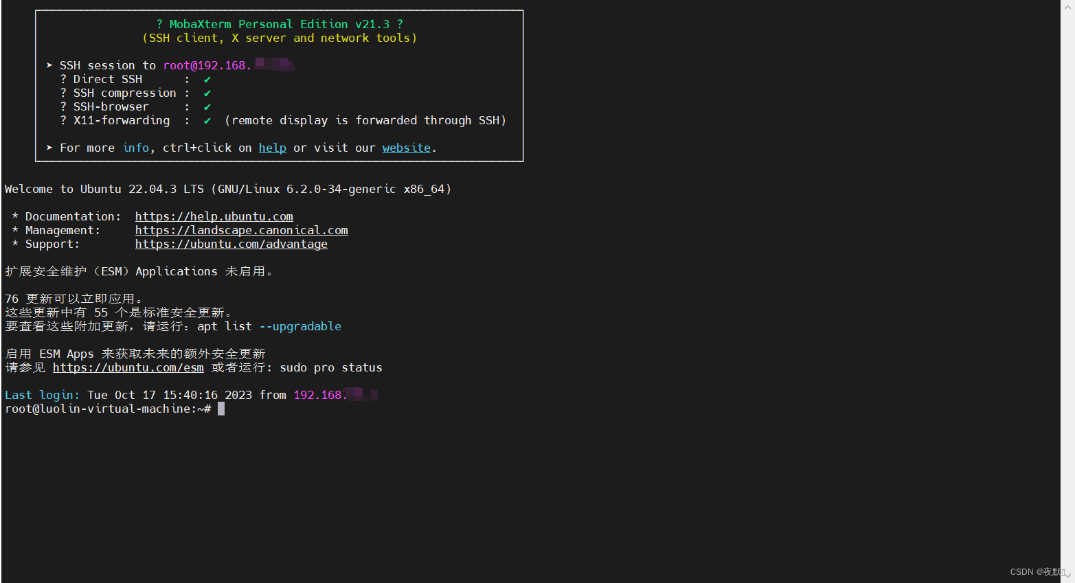 Ubuntu中设置MobaXterm远程连接_ubuntu mobaxterm-CSDN博客