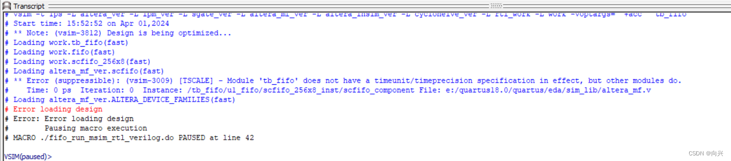 解决Quartus与modelsim联合仿真问题：# Error loading design解决，是tb文件中没加：`timescale 1ns/1ns-CSDN博客