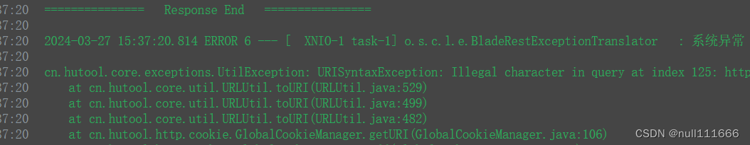 java.net.URISyntaxException: Illegal character in query at index xx，Error request, response ...