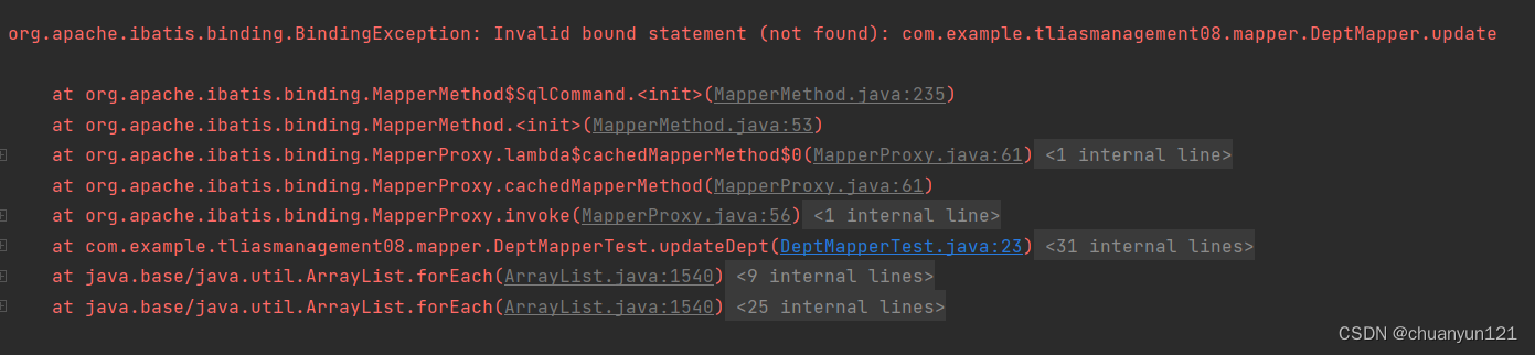 Invalid bound statement (not found): com.example.tliasmanagement08.mapper.DeptMapper.update_com ...