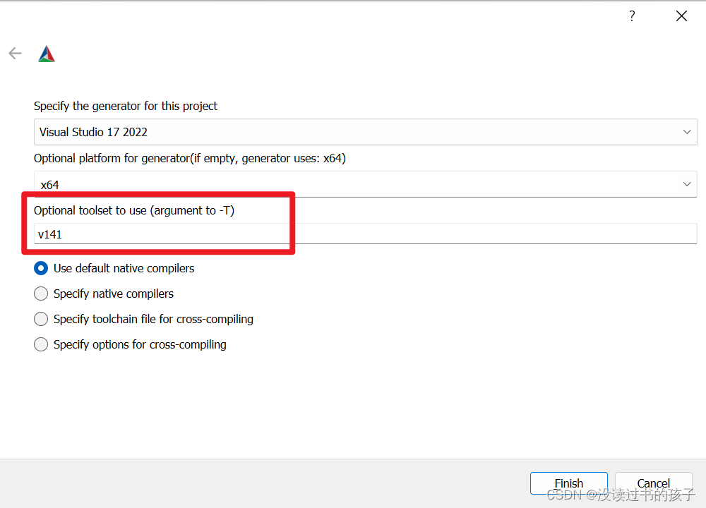 用cmake gui配置VS2022中vs2017工具集_optional toolset to use-CSDN博客