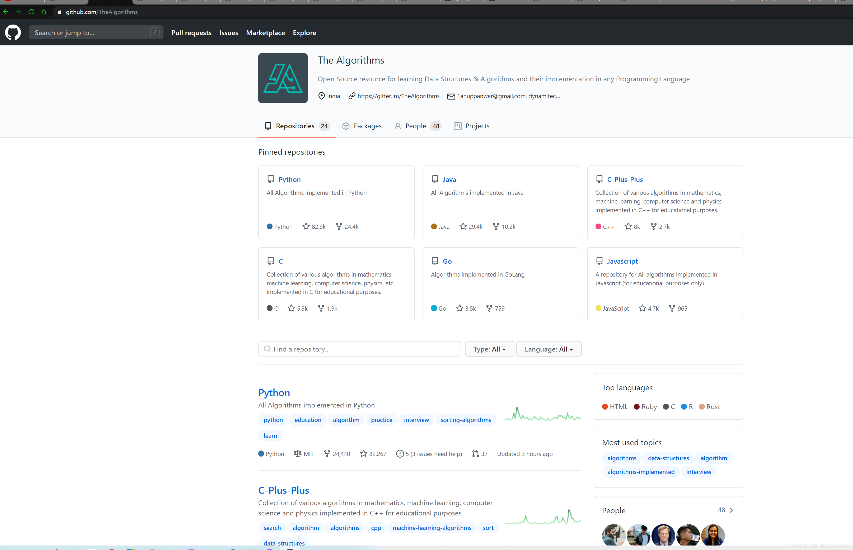 GitHub上面关于几种语言的算法仓库The Algorithms-Python,C++,Java,C,Go,JavaScript_雪域迷影-华为云开发者联盟