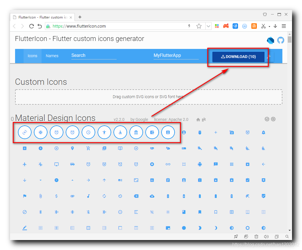 【Flutter】Icons 组件 ( FlutterIcon 下载图标 | 自定义 svg 图标生成 ttf 字体文件 | 使用下载的 ttf 图标文件 )_flutter icons-CSDN博客