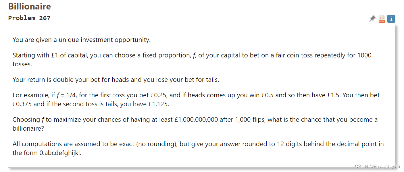 Project Euler_Problem 267_Billionaire-CSDN博客