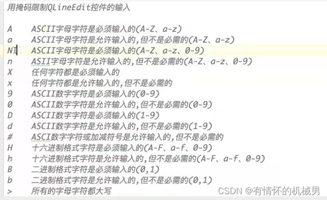 【pyqt5学习】——QLineEdit控件输入校验器Validator、掩码setInputMask限制输入、textChanged信号_qlineedit textchanged-CSDN博客