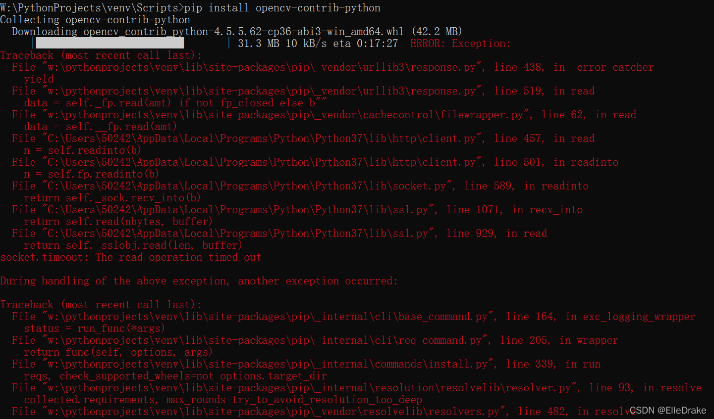 socket.timeout: The read operation timed out异常_conda下载opencv socket.timeout: the read operation ...