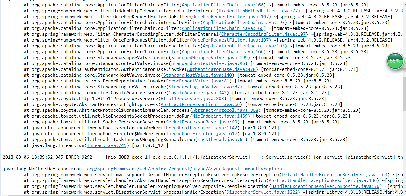 Caused by: java.lang.NoClassDefFoundError: org/springframework/web/context/request/async ...
