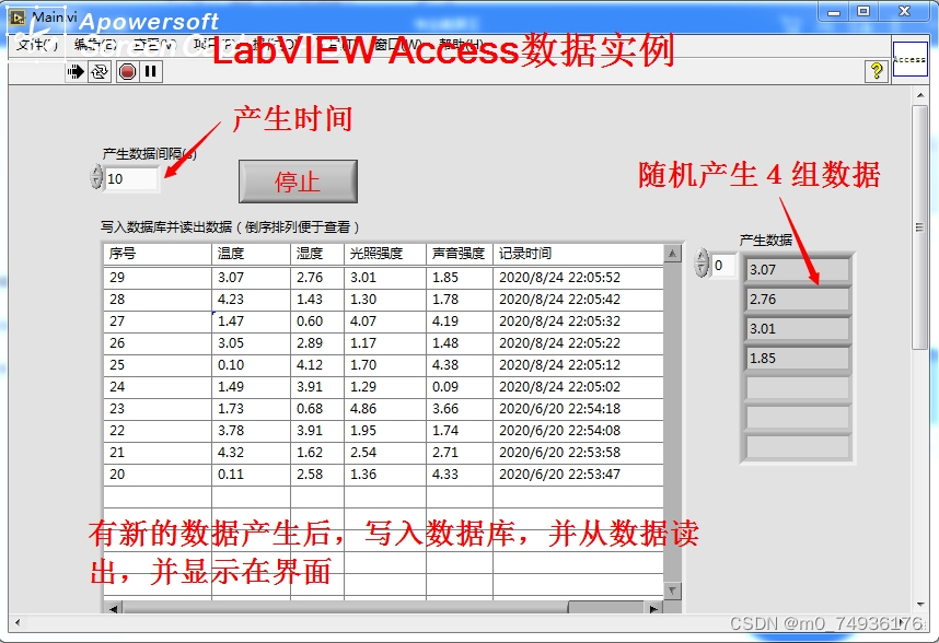 LabVIEW Access数据操作源码实例 LabVIEW 连接Access数据库，读写操作，随机产生1组4个数字，写入数据库实时读出并显示_labview数据写入access-CSDN博客