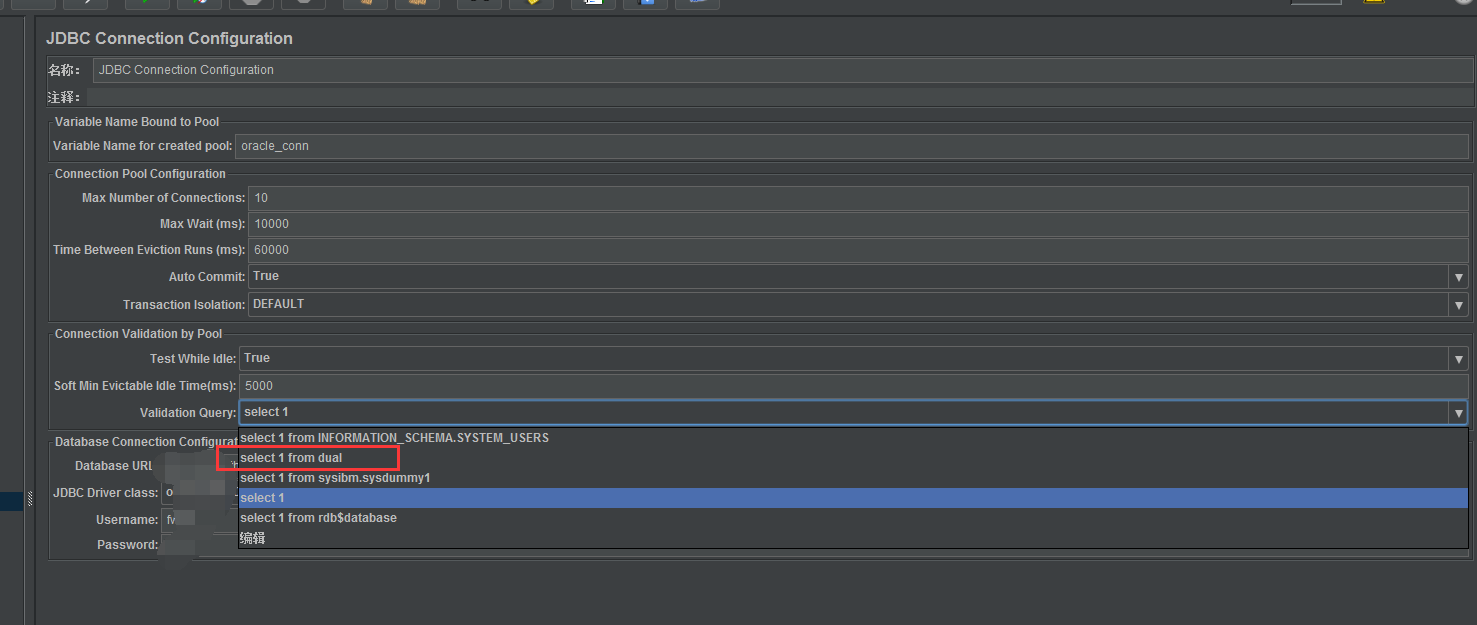JMeter Cannot create PoolableConnectionFactory (ORA-00923: FROM keyword not found where expected ...