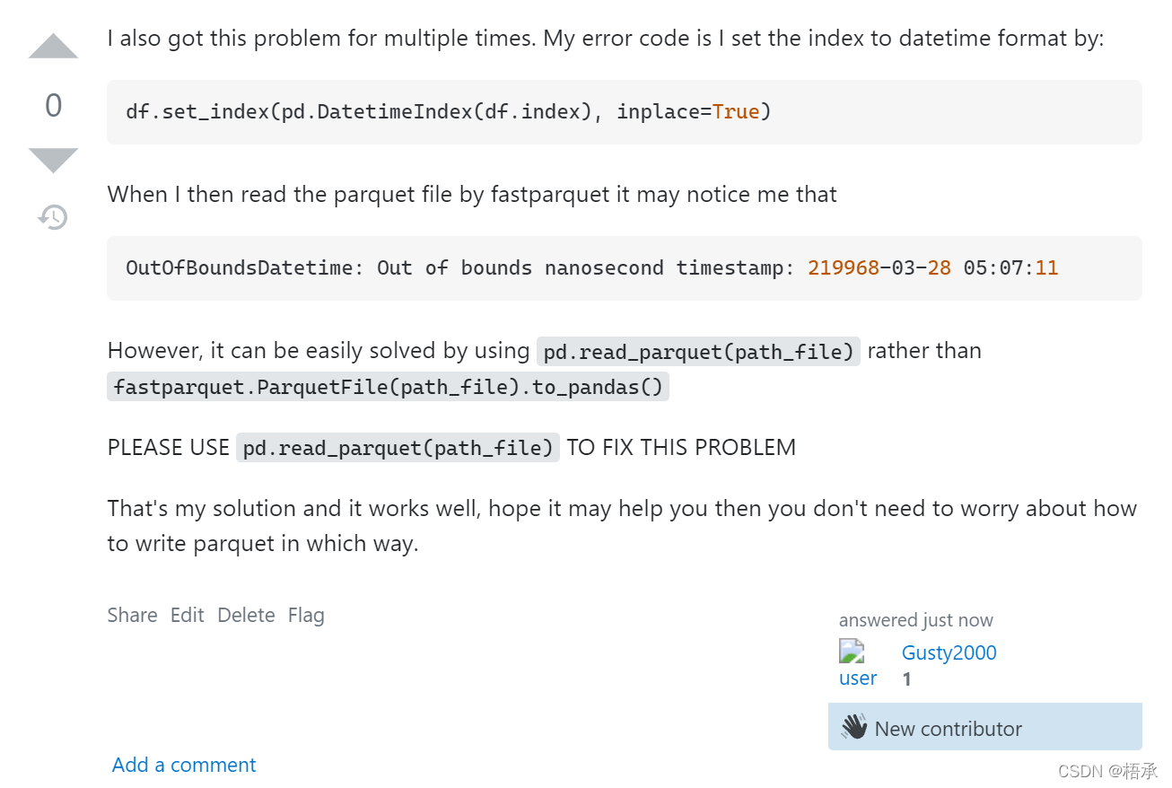 Pandas datetime格式的Index保存为parquet文件后读取问题：OutOfBoundsDatetime: Out of bounds nanosecond timestamp ...