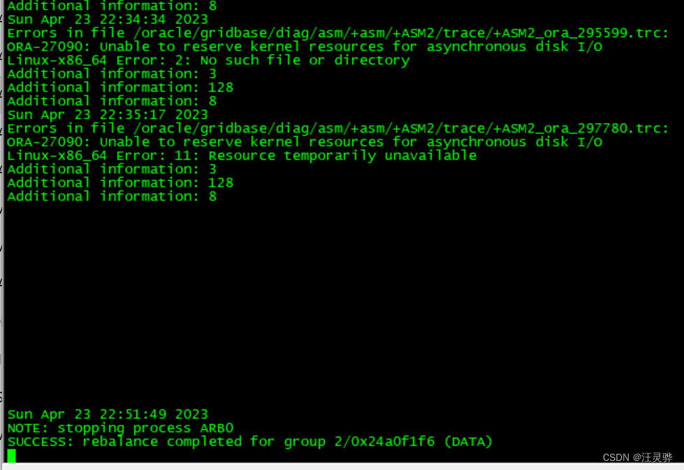 ORA-27090: Unable to reserve kernel resources for asynchronous disk I/O(添加asm磁盘，rebalance)-CSDN博客
