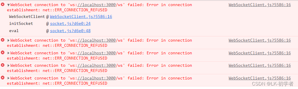 WebSocket connection to ‘ws://localhost:3000/ws‘ failed: Error in connection establishment: net ...
