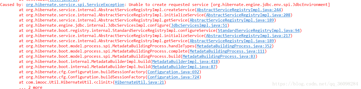 org.hibernate.service.spi.ServiceException: Unable to create requested service [org.hibernate ...