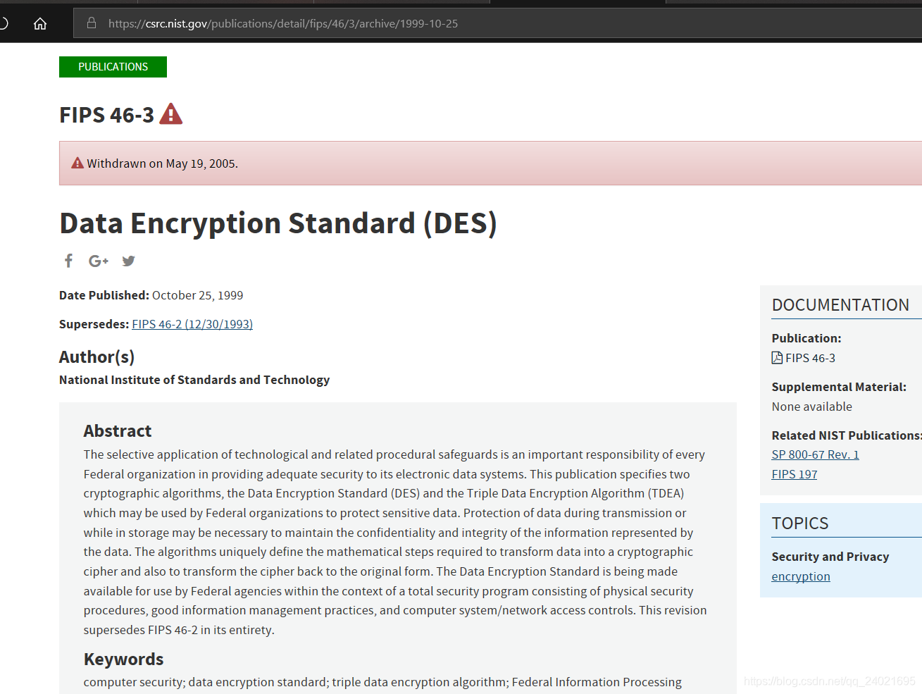 FIPS 46-3: DES 加密标准-CSDN博客
