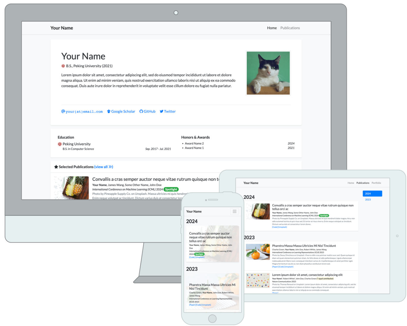 academic-homepage:快速搭建个人学术主页，页面内容包括个人简介、教育经历、发布过的学术列表等，同时页面布局兼容移动端。_免费 ...