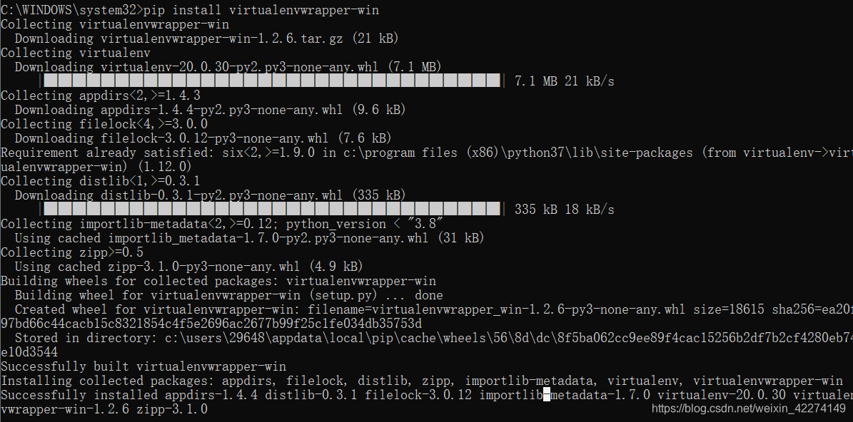 Win 10 安装virtualenvwrapper报错，ERROR: Exception: Traceback (most recent call last):..._安装 ...