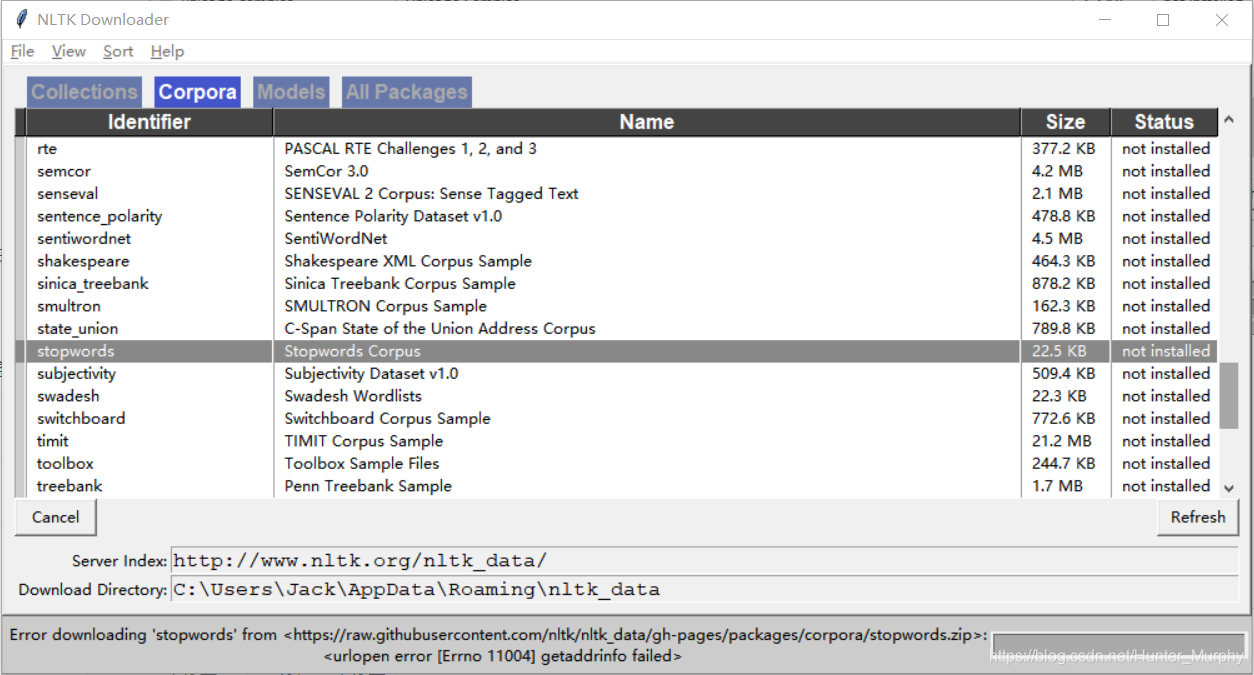 【解决错误】nltk缺少对应的stopwords语料库_nltk缺少stopwords-CSDN博客