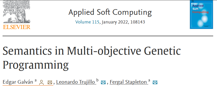 2022, Q1(Applied Soft Computing), Semantics in Multi-objective Genetic Programming_多目标genetic ...