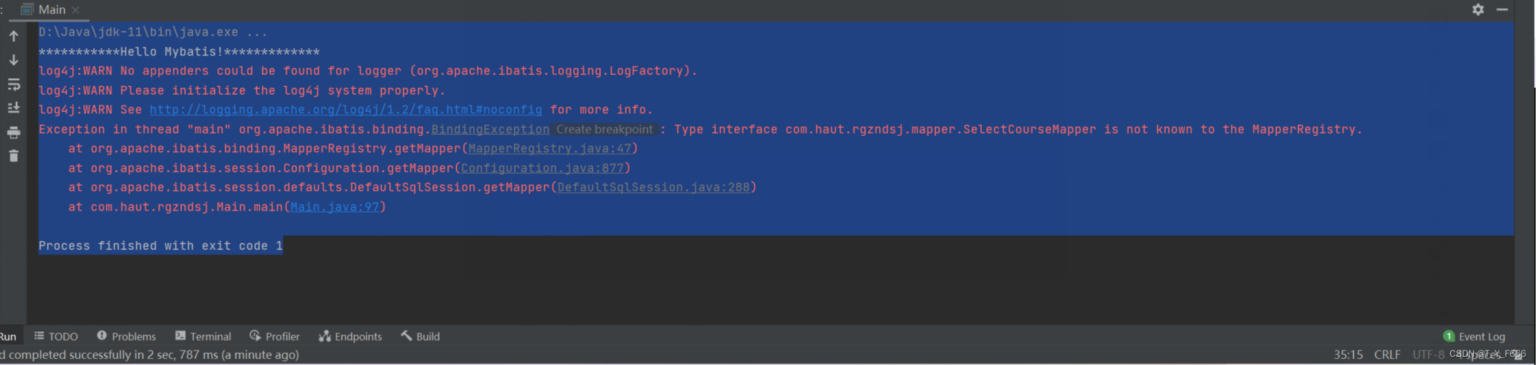 Exception in thread “main“ org.apache.ibatis.binding.BindingException: Type interface_exception ...