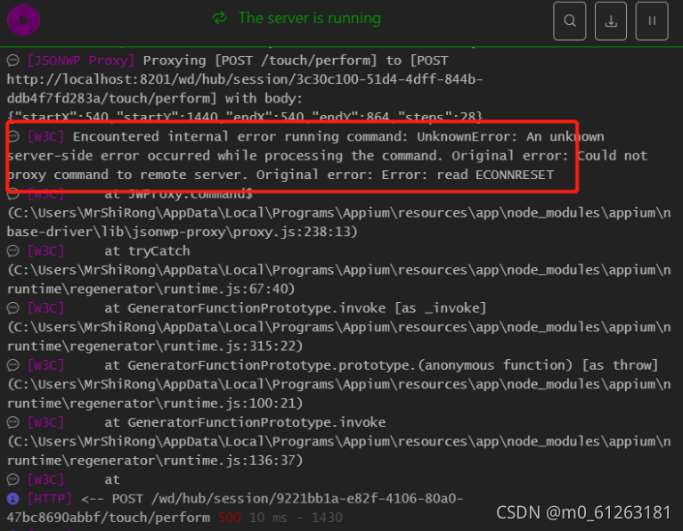 selenium.common.exceptions.WebDriverException: Message: An unknown server-side erroroccurred ...