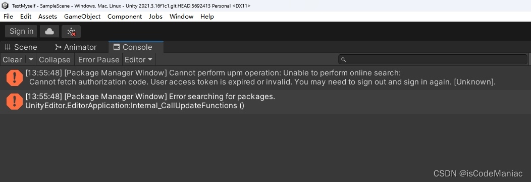 unity新建项目后提示： [Package Manager Window] Cannot perform upm operation: Unable to perform online ...