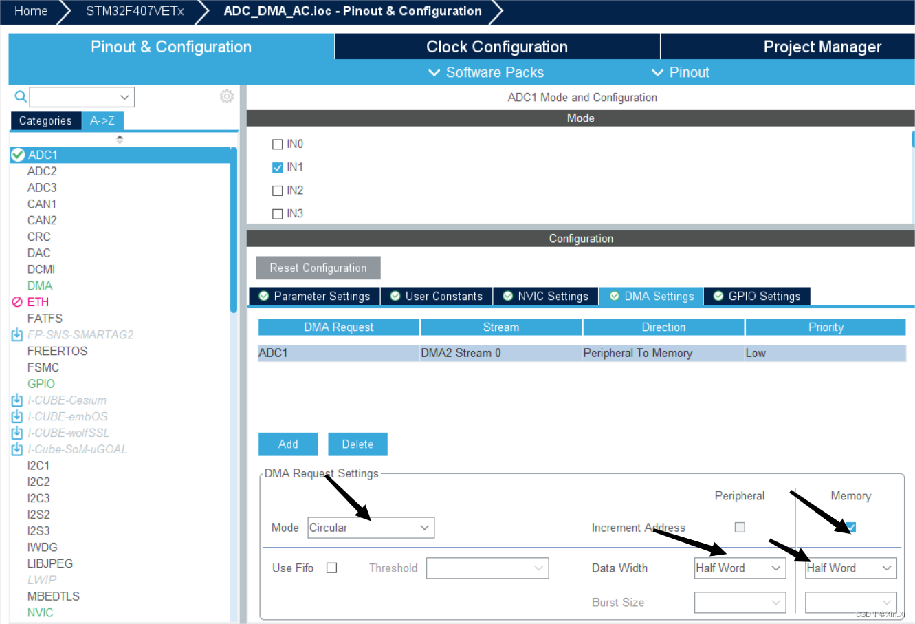 基于HAL库的STM32F4的 单通道ADC+DMA_stm32f4 adc dma-CSDN博客