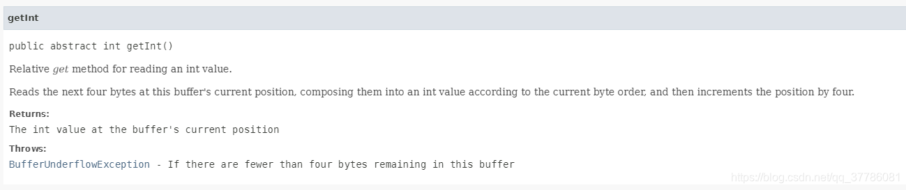 ByteBuffer中的getint()方法_bytebuffer getint-CSDN博客