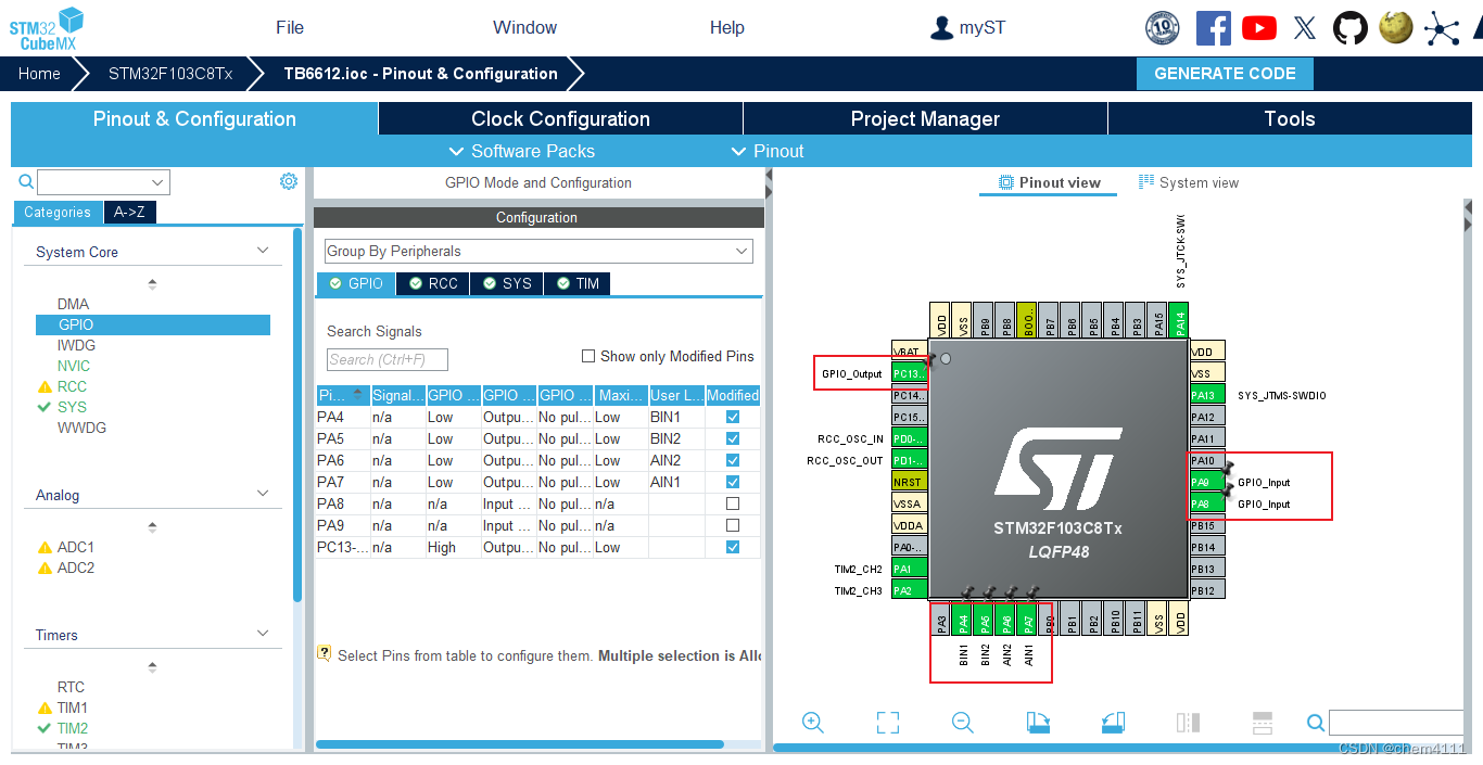 STM32Cubemx TB6612直流电机驱动_电机驱动tb6612-CSDN博客