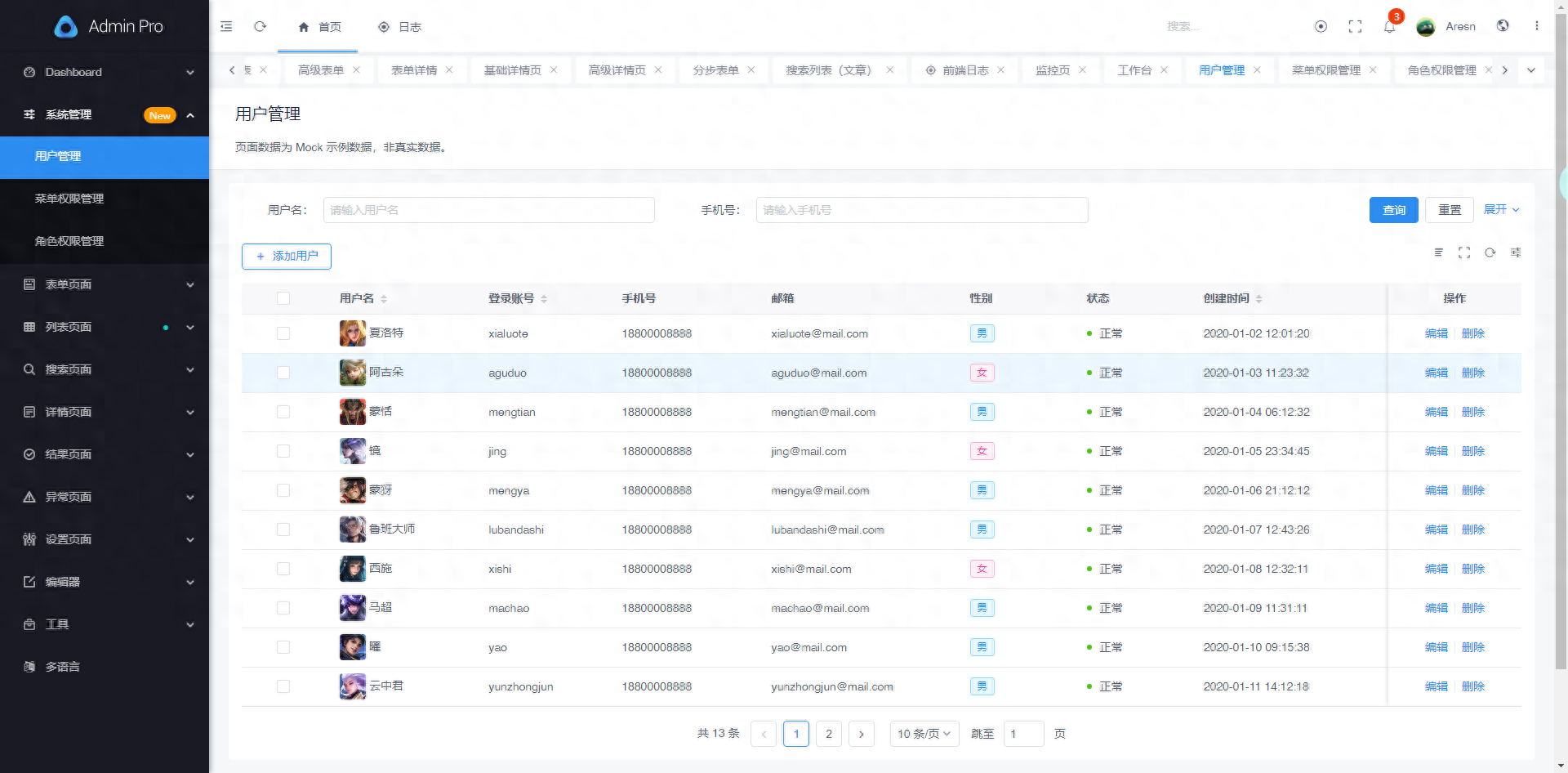 Ele admin pro和iView Admin pro的用户管理页面对比-CSDN博客