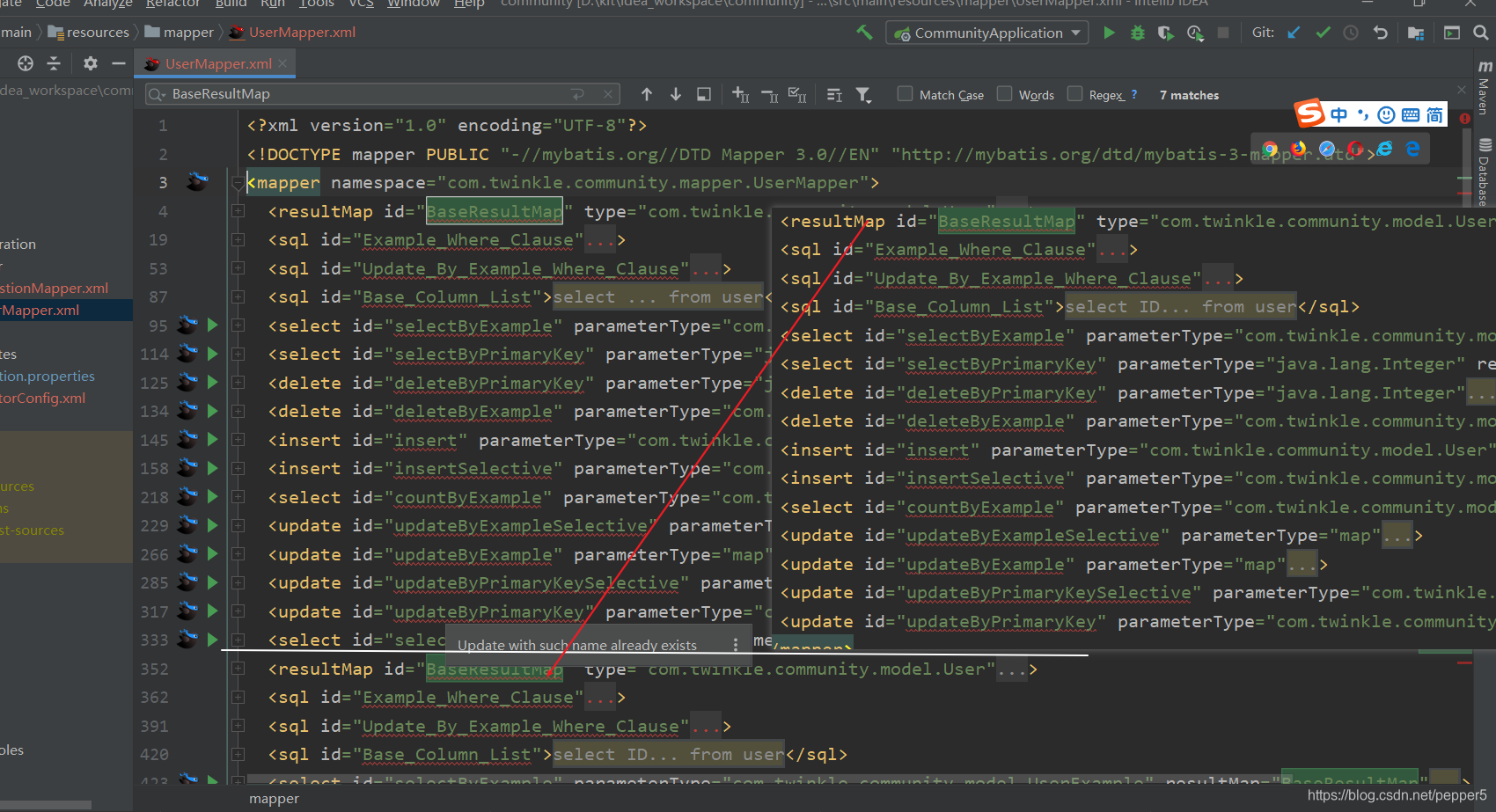 IllegalArgumentException: Result Maps collection already contains value for com.twinkle ...