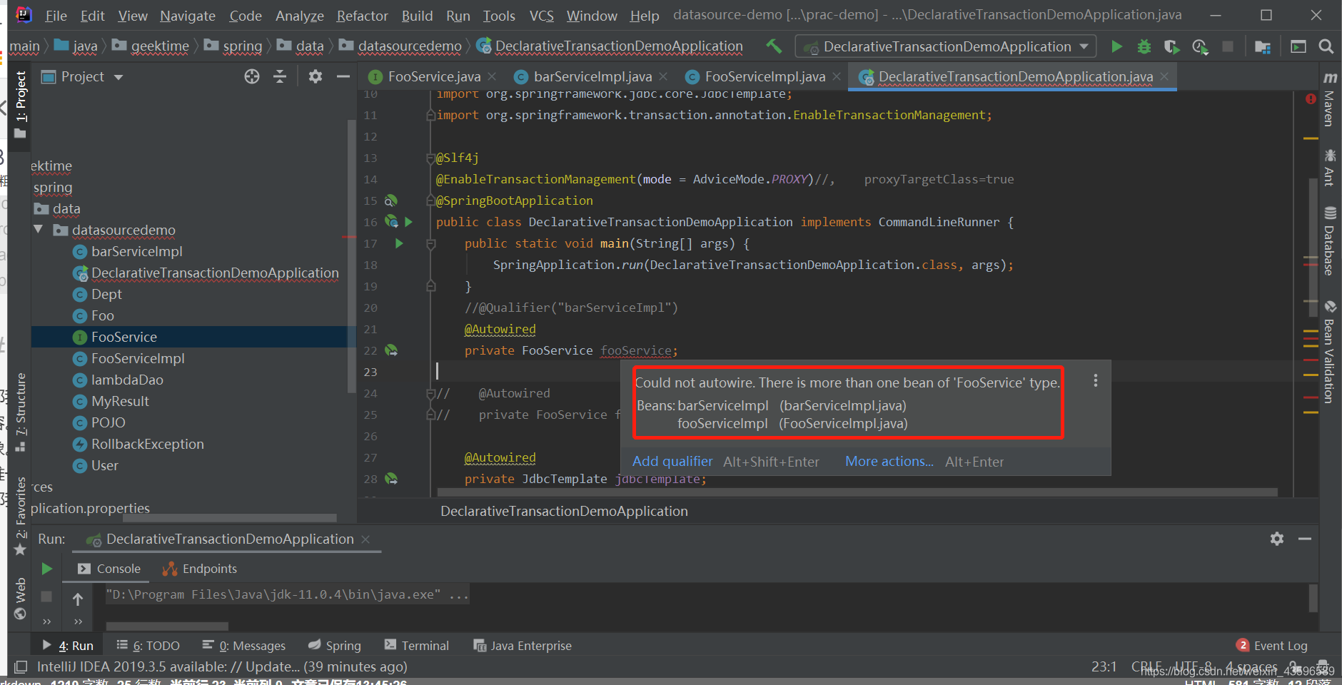 The bean XXX could not be injected as a XXX because it is a JDK dynamic proxy that implements ...