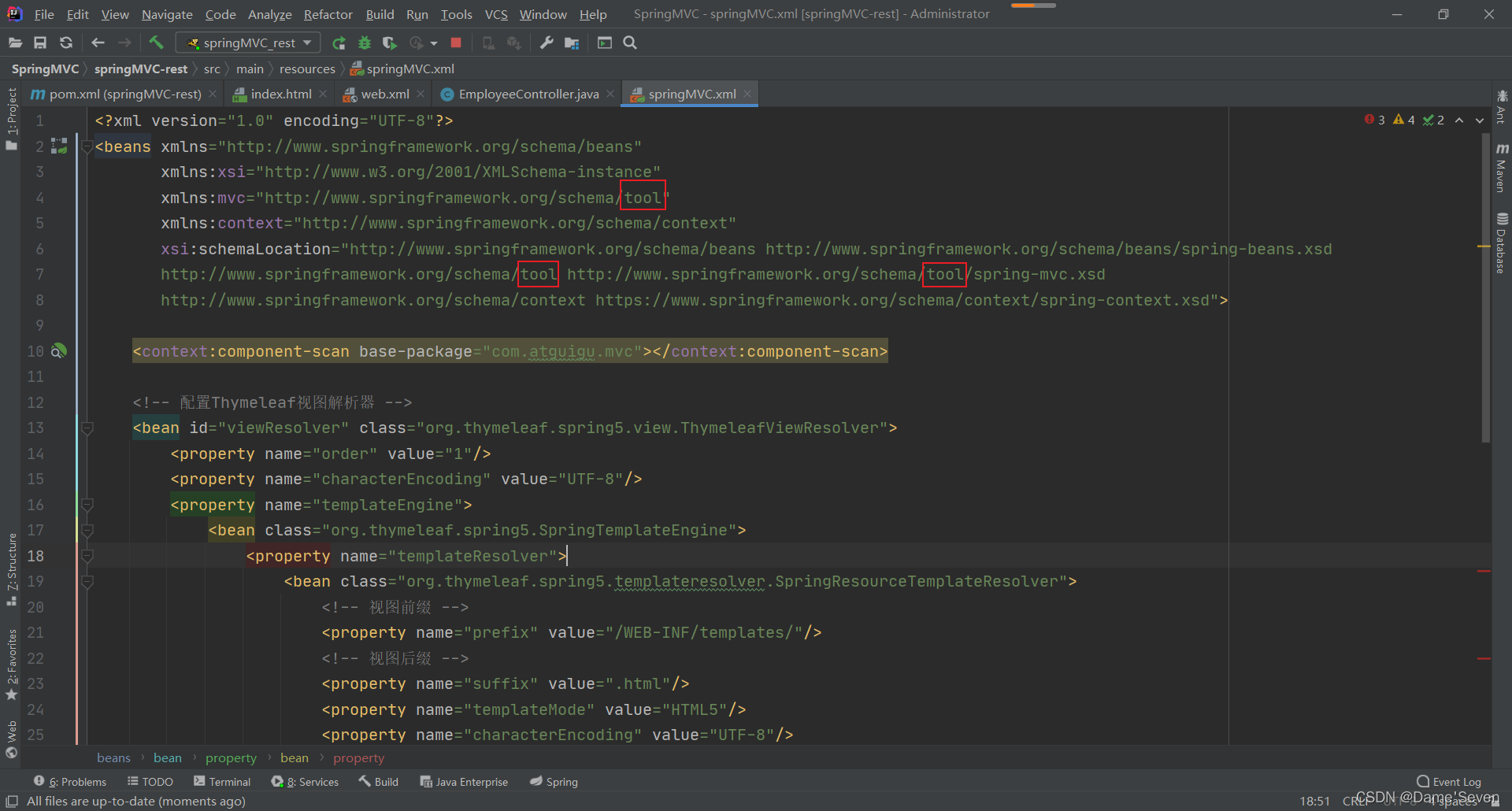 springMVC时报错：HTTP Status 500 - Servlet.init() for servlet DispatcherServlet threw exception ...