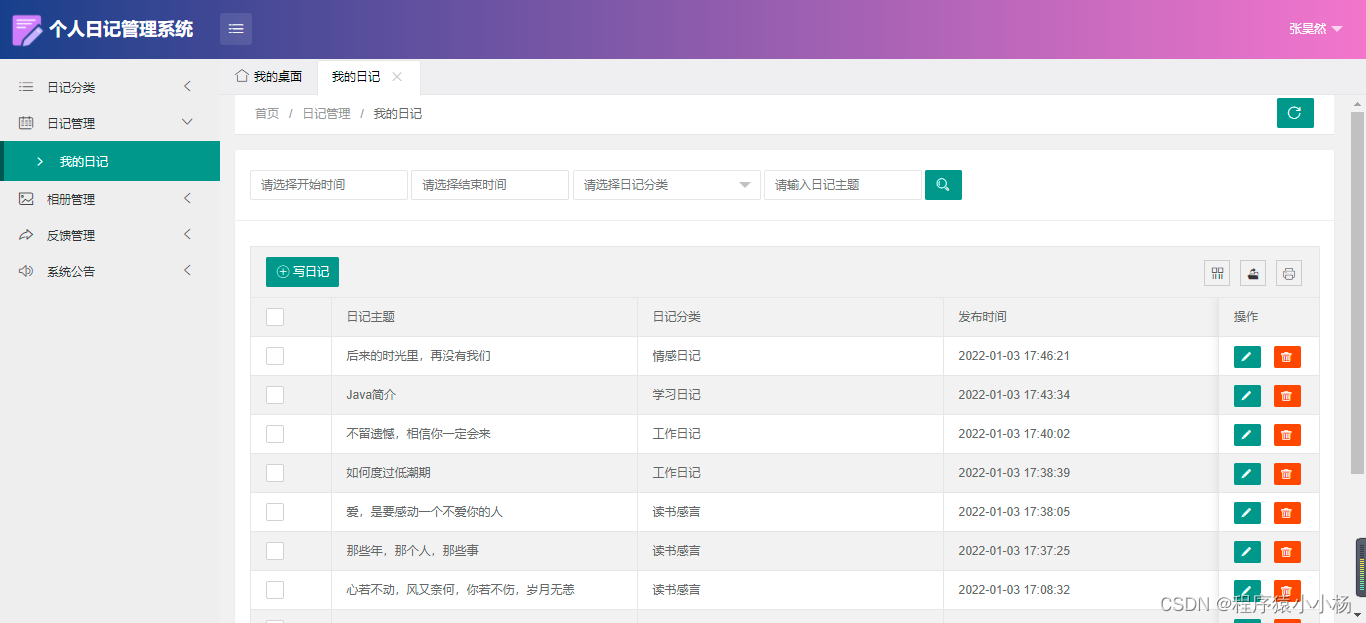【原创】javaspringbootmysql个人日记管理系统设计与实现对于java代码使用springboot技术mysql数据库