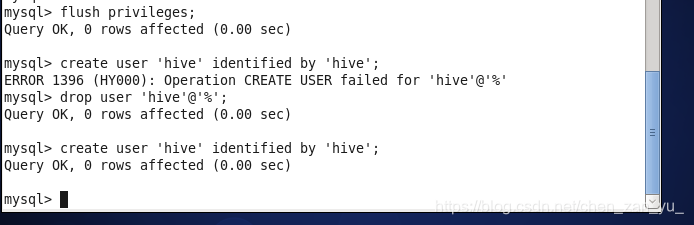MySQL创建用户报错 ERROR 1396 (HY000): Operation CREATE USER failed for 'hive'@'%'_error1396 operation ...