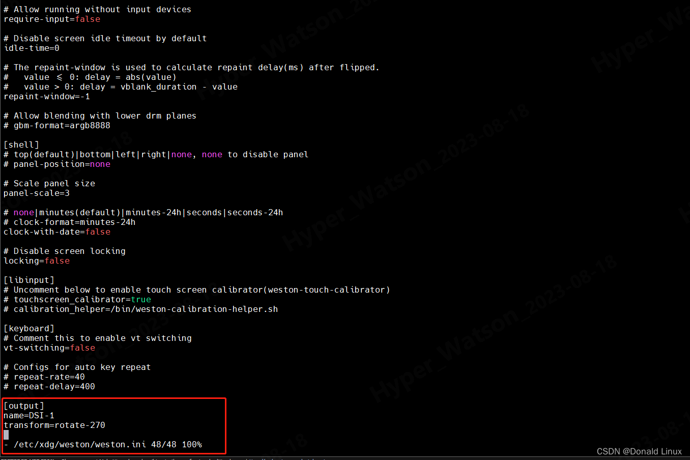 2023-08-18 新版本buildroot linux 通过Weston 修改屏幕显示方向失败，通过这个问题对weston 进行初步的了解。/etc/xdg/weston/weston ...