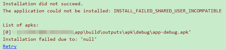The application could not be installed: INSTALL_FAILED_SHARED_USER_INCOMPATIBLE_error running ...