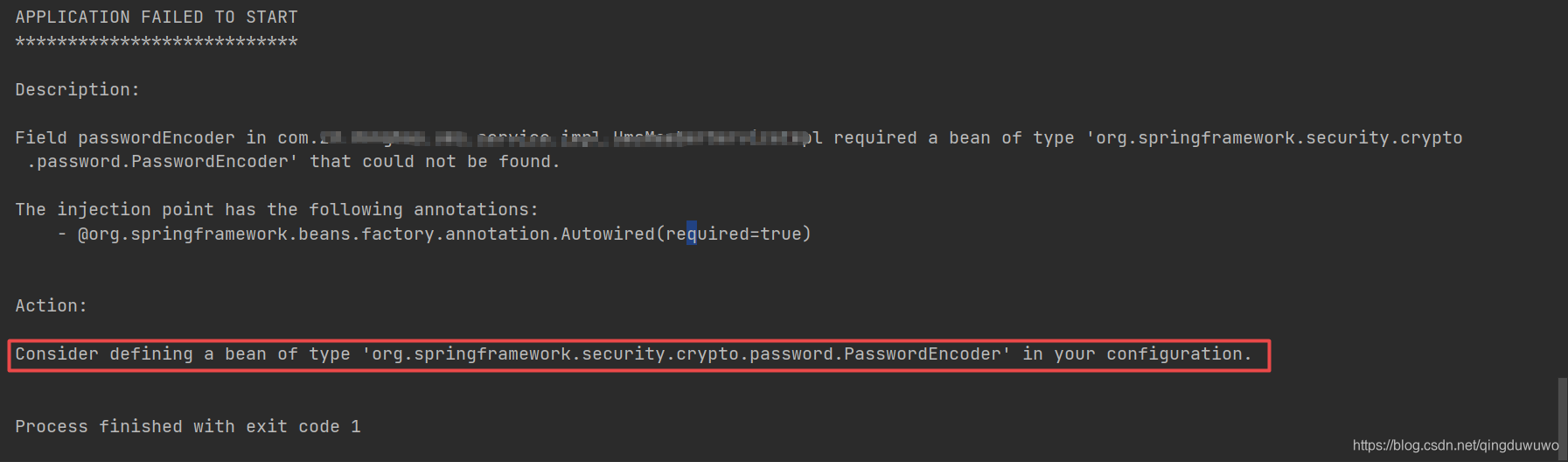 IDEA springboot 自动注解@Autowired依赖包内的类时，报Could not autowire. No beans of ‘PasswordEncoder‘ type ...