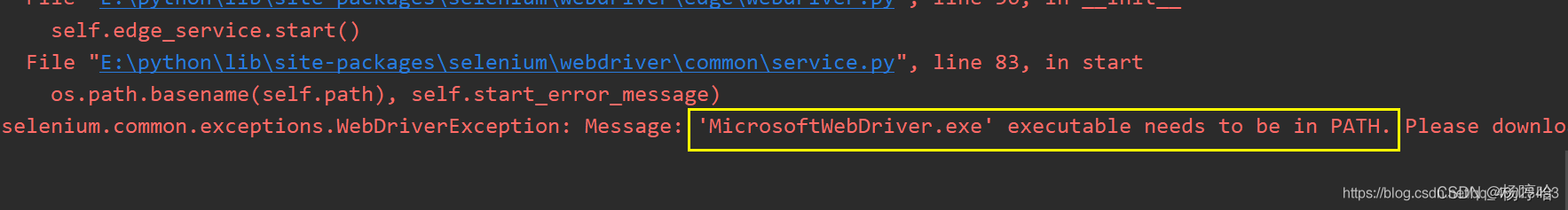 MicrosoftWebDriver.exe‘ executable needs to be in PATH ...