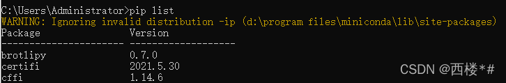 WARNING: Ignoring invalid distribution -ip (d:\program files\miniconda\lib\site-packages)解决方法 ...