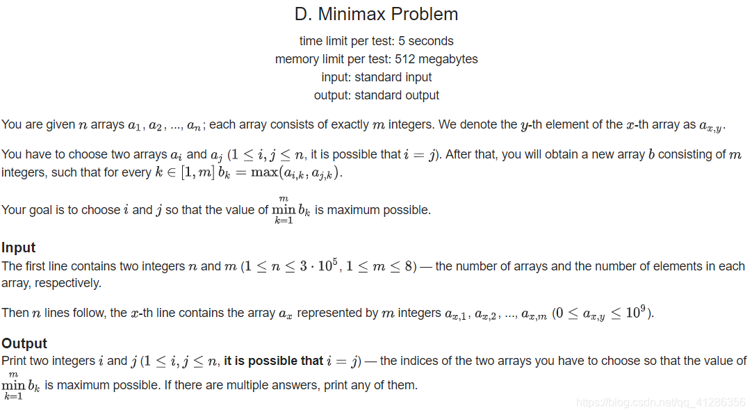 Educational Codeforces Round 80 (Rated for Div. 2) D. Minimax Problem（二分+状压dp判断）_minimax problem ...