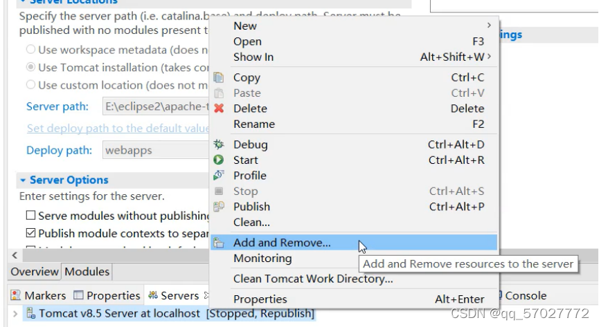 eclipse配置tomcat_eclipse 的tomcat v8.5 server at localhost.在哪里-CSDN博客