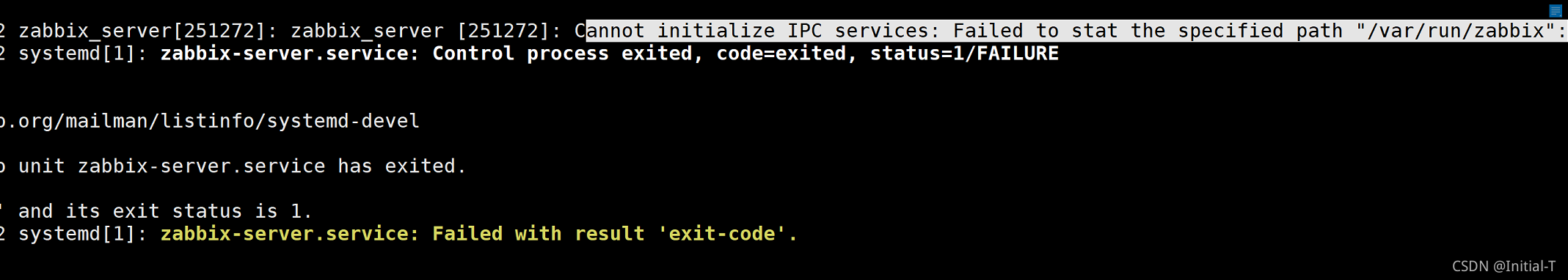 zabbix server启动报错：Job for zabbix-server.service failed because the control process exited with ...