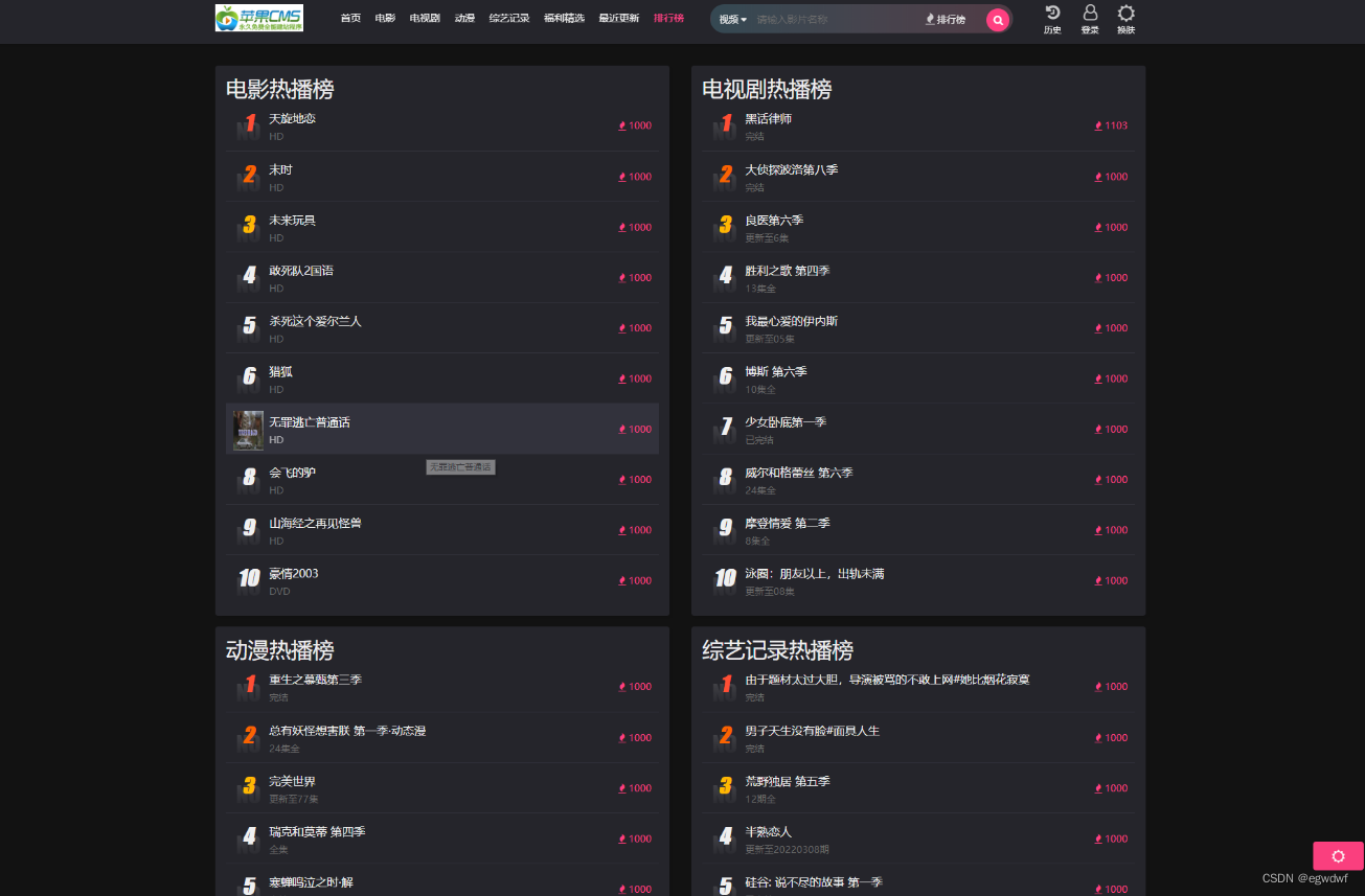 2023全新仿短视影视模版源码 PC+H5自适应 明暗双皮肤 苹果CMS系统_pc影视源码对接苹果cms-CSDN博客